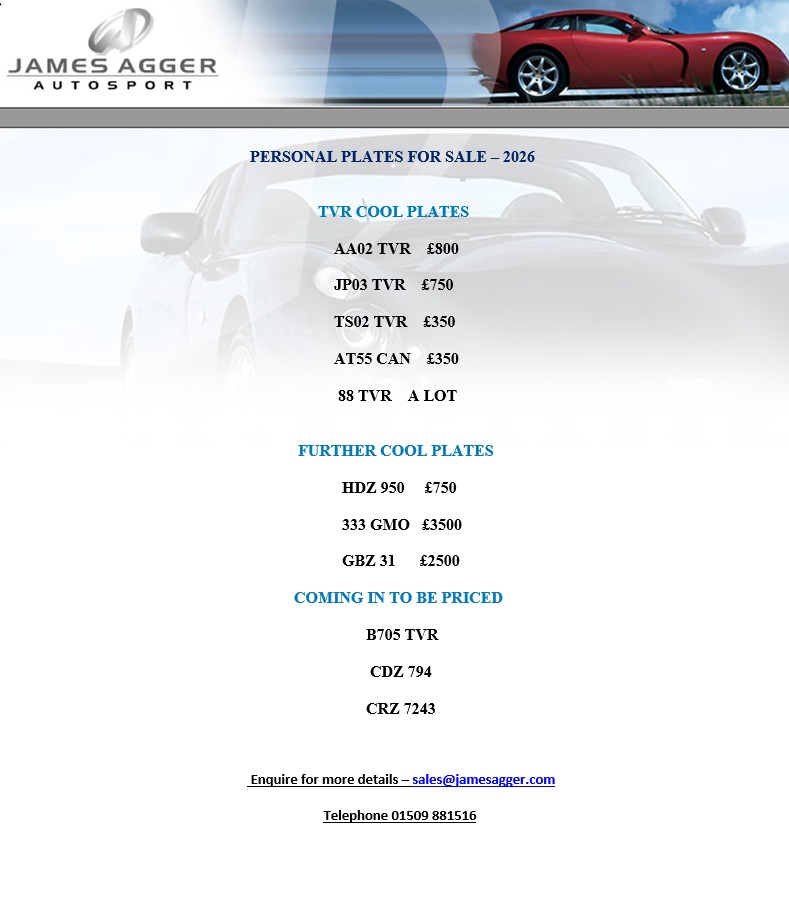 Personal plates available if anyone gets excited - James Agger Autosport